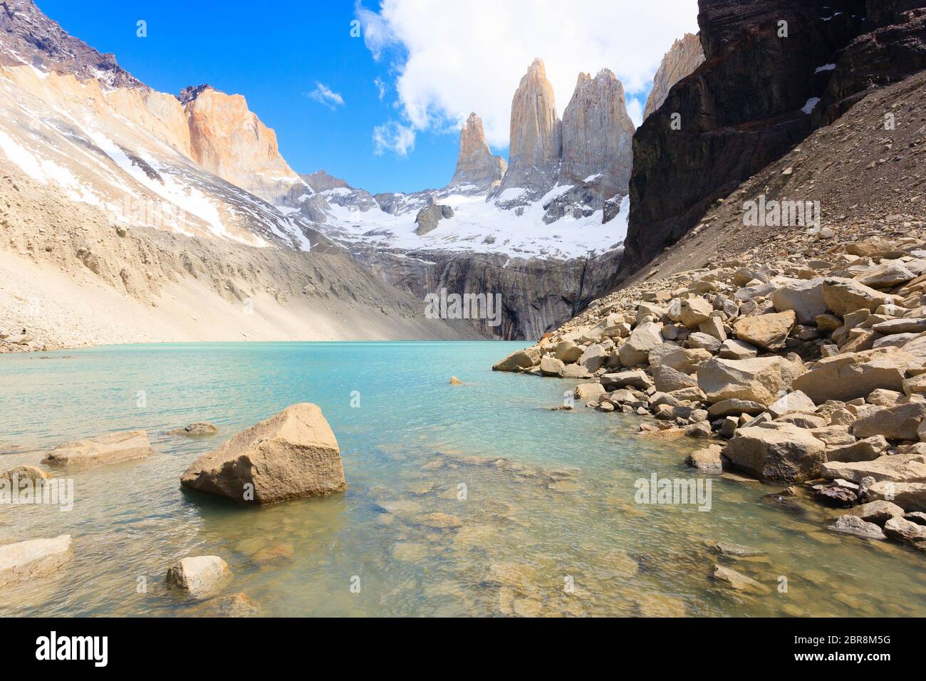 Torres del Paine peaks view, Chile. Base Las Torres viewpoint. Chilean ...