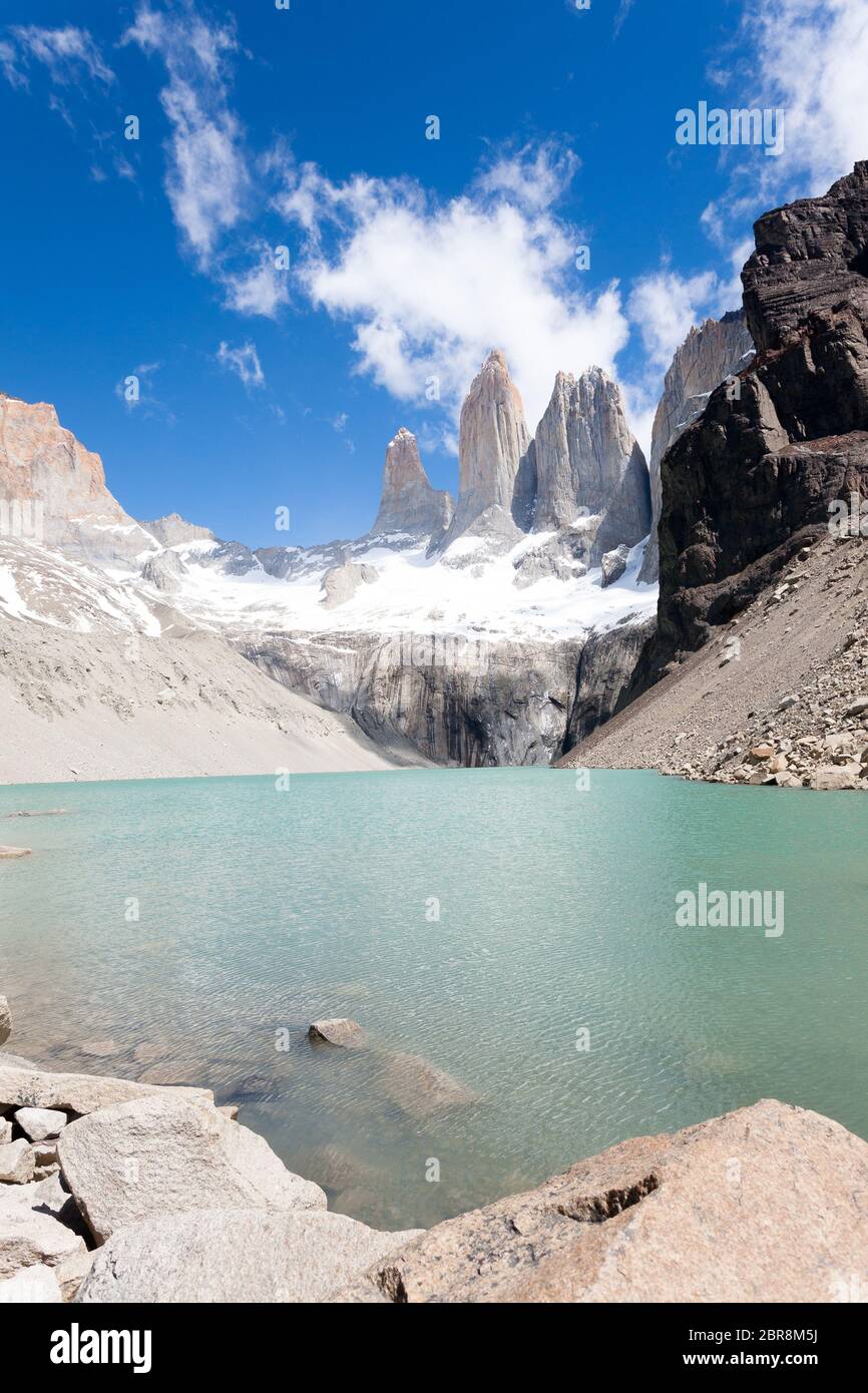 Torres del Paine peaks view, Chile. Chilean Patagonia landscape. Base ...
