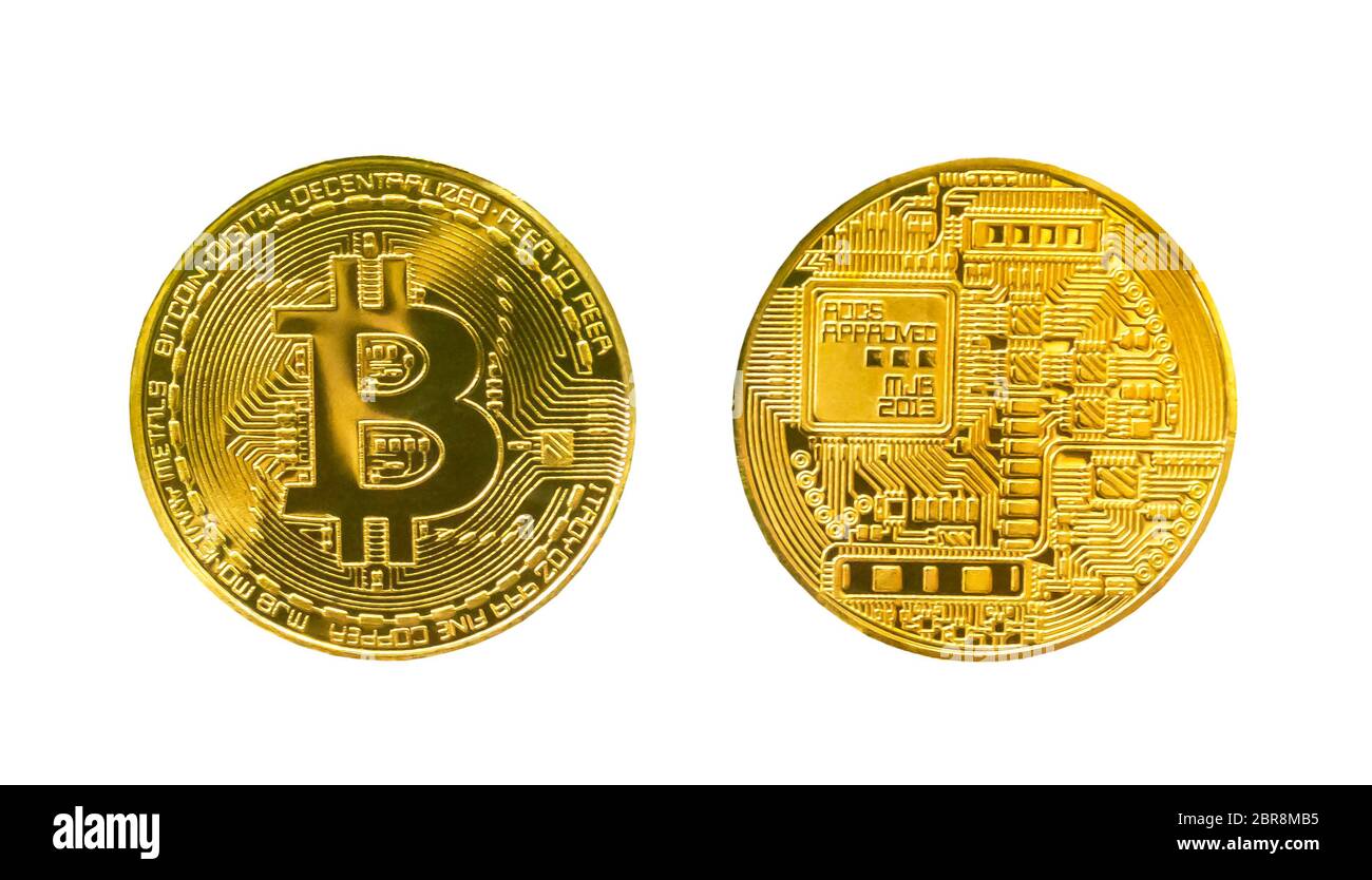 Bitcoin front and back side isolated on white background Stock Photo ...