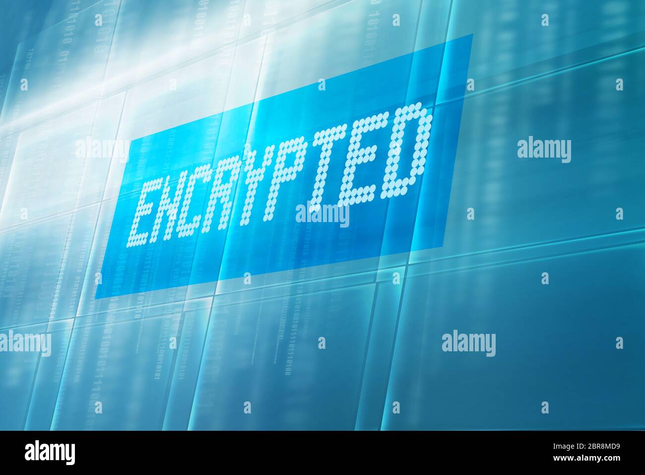 Encrypted text on digital screen, digital technology protected data ...