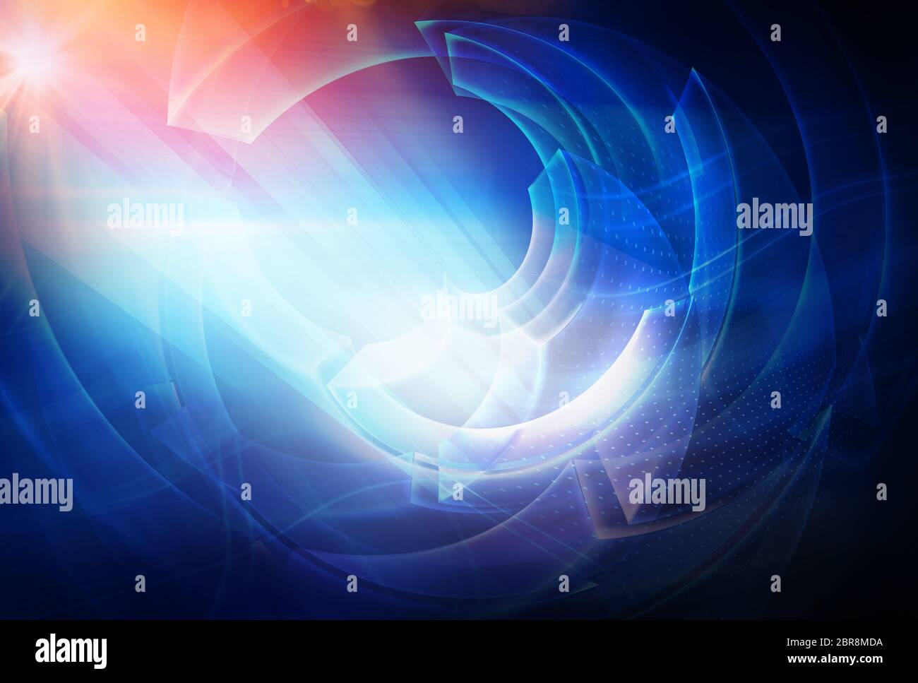 Digital abstract technology background with light rays and sun flare ...