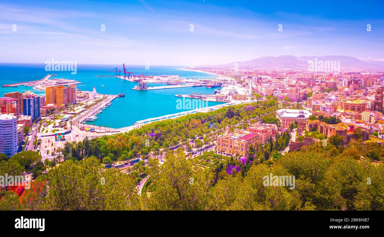City Council Building in Malaga. Aerial view of Malaga taken from ...