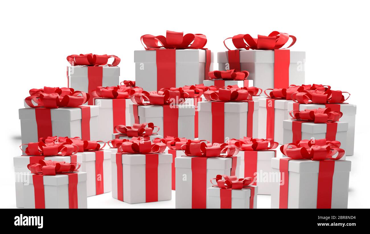 red white presents isolated 3d-illustration Stock Photo - Alamy