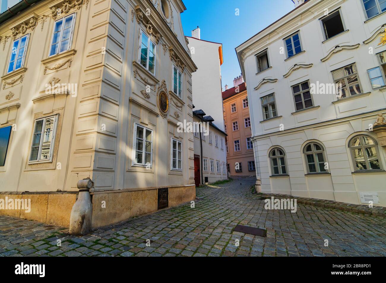 Old Vienna, historic city with houses and cobblestone street Stock ...