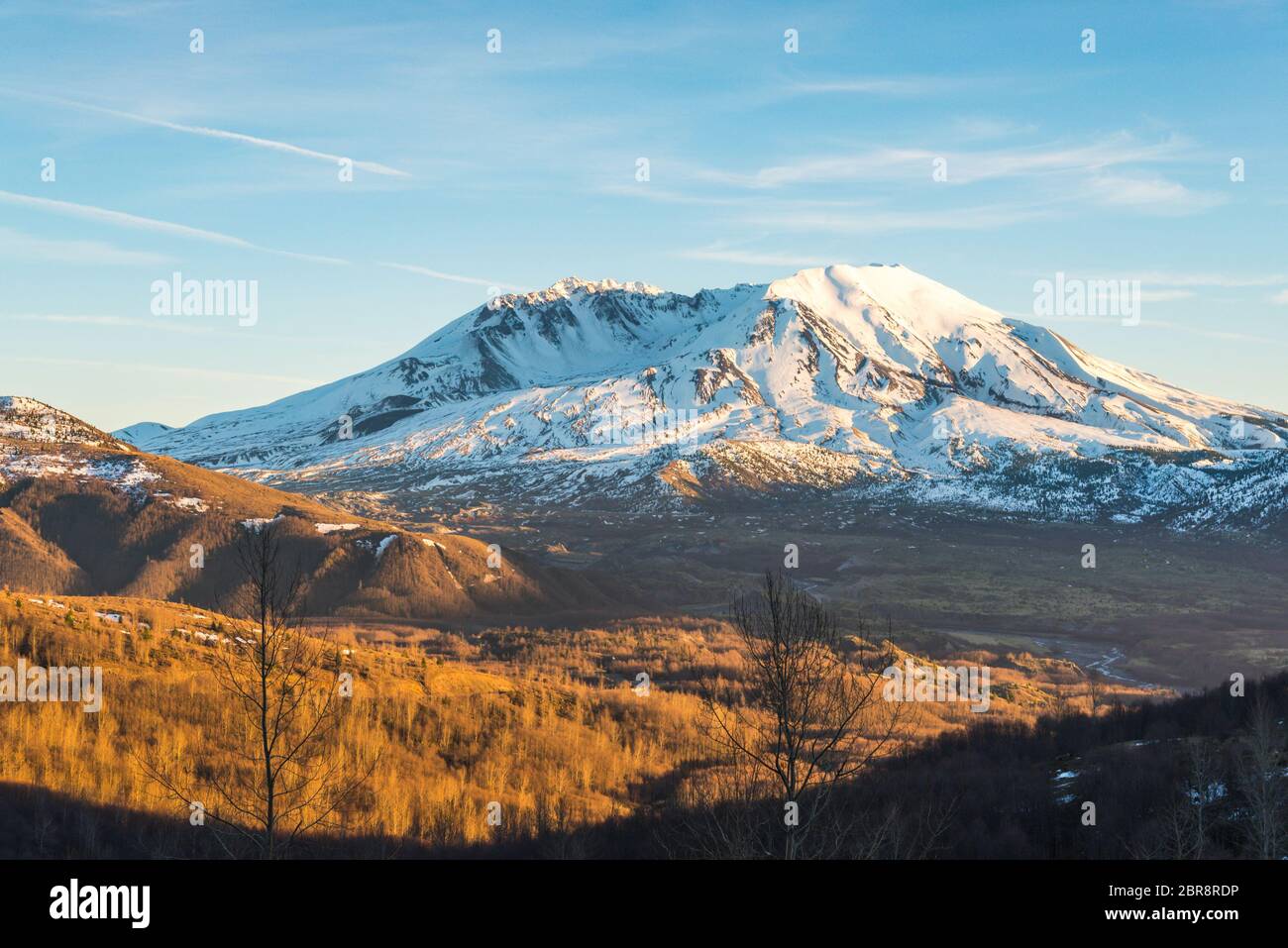 scenic view of mt st Helens with snow covered in winter when sunset ...