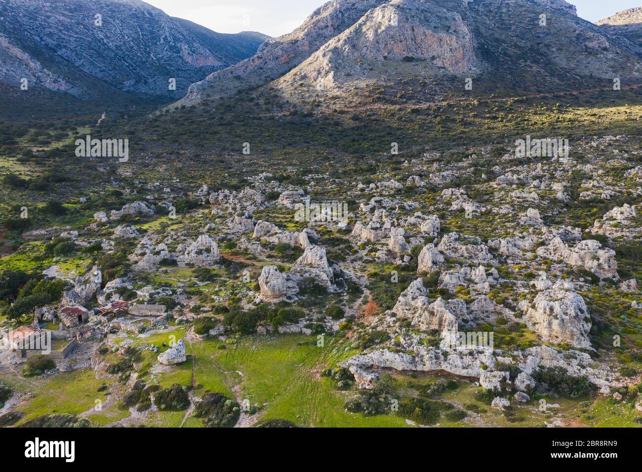 Geopark of Agios Nikolaos and Fossil Forest area. Aerial view of ...