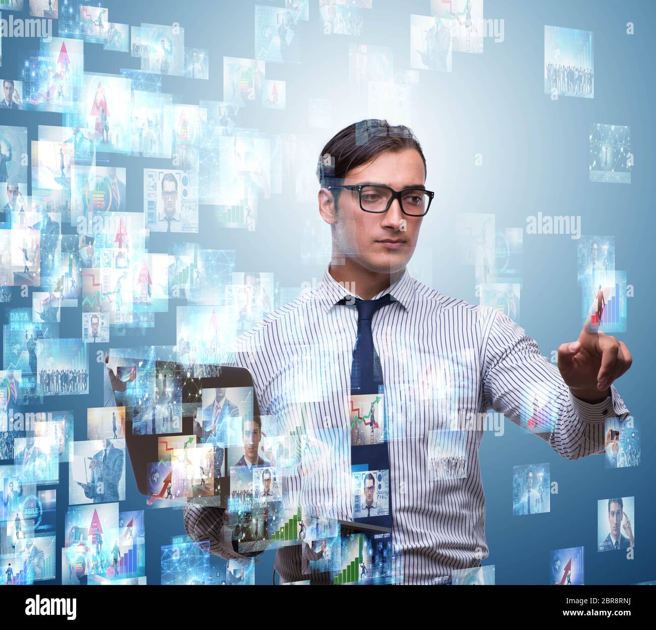 The collage of photos with businessman Stock Photo - Alamy
