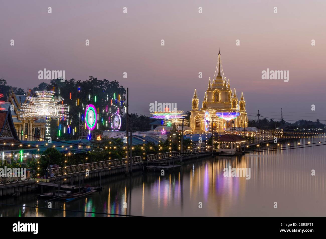 Buddhist ceremonies, temples, evening lighting and decorative lights at ...