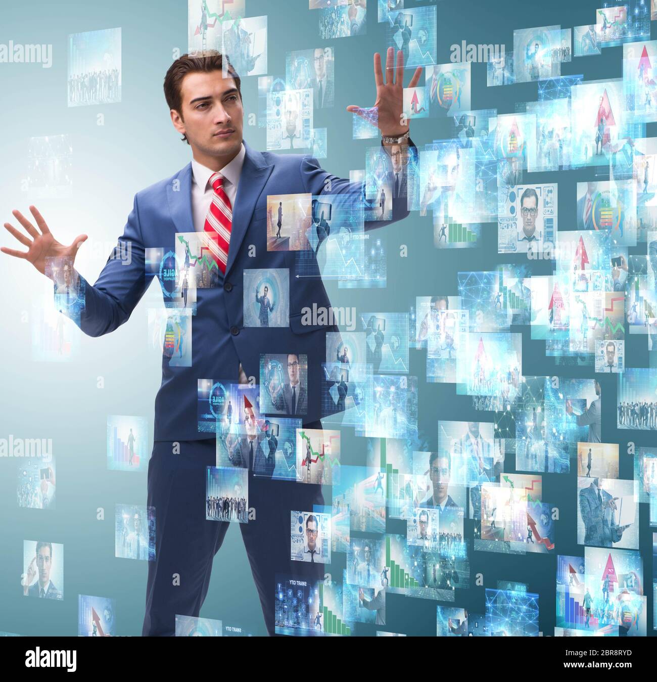 The collage of photos with businessman Stock Photo - Alamy