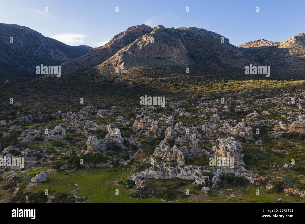 Geopark of Agios Nikolaos and Fossil Forest area. Aerial view of ...