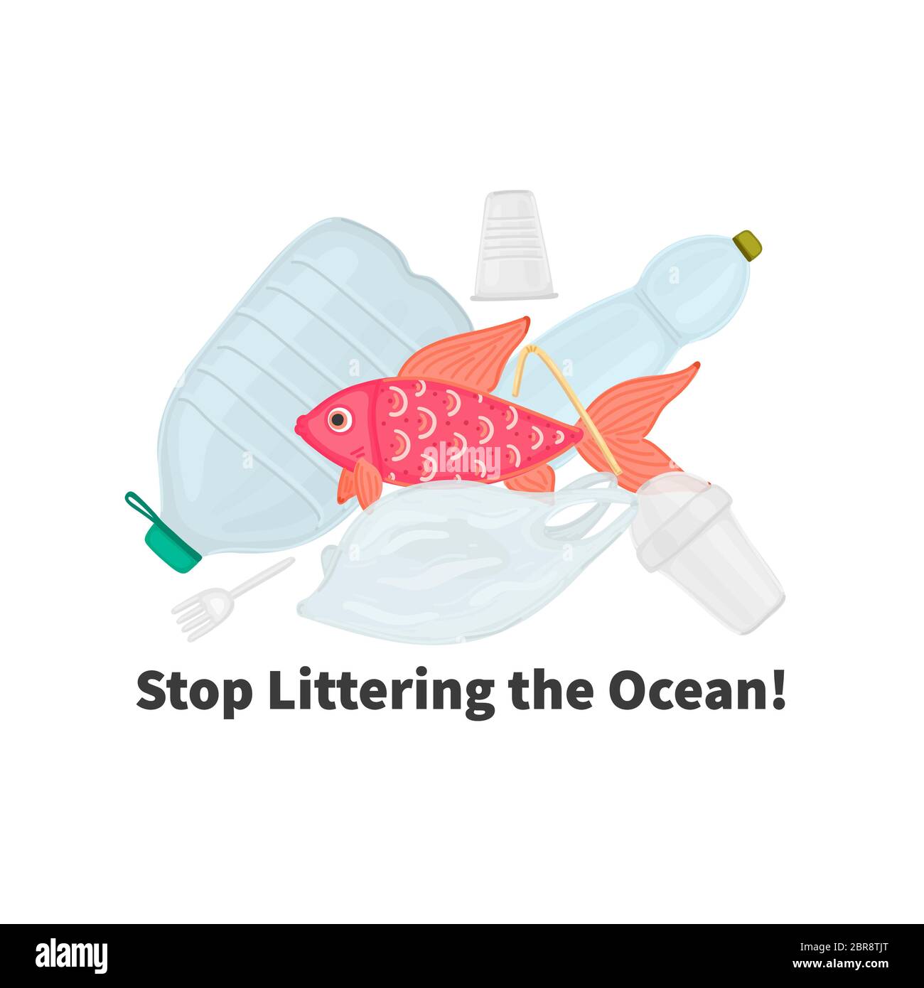 Stop ocean plastic pollution. The fish swims among the garbage. Marine ...