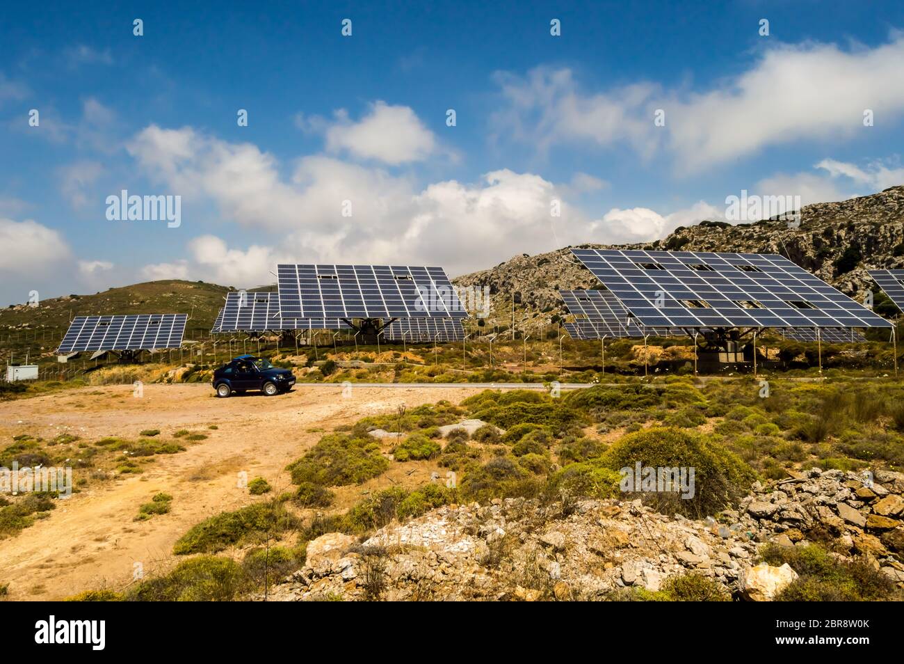 Solar farm in the mountains of Crete island in Greece Stock Photo - Alamy