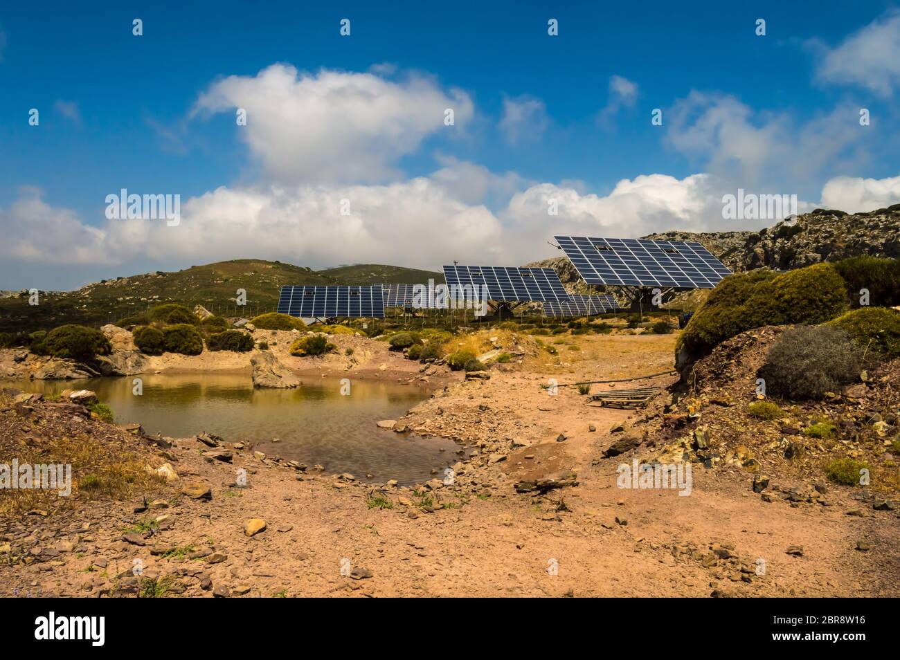 Solar farm in the mountains of Crete island in Greece Stock Photo - Alamy