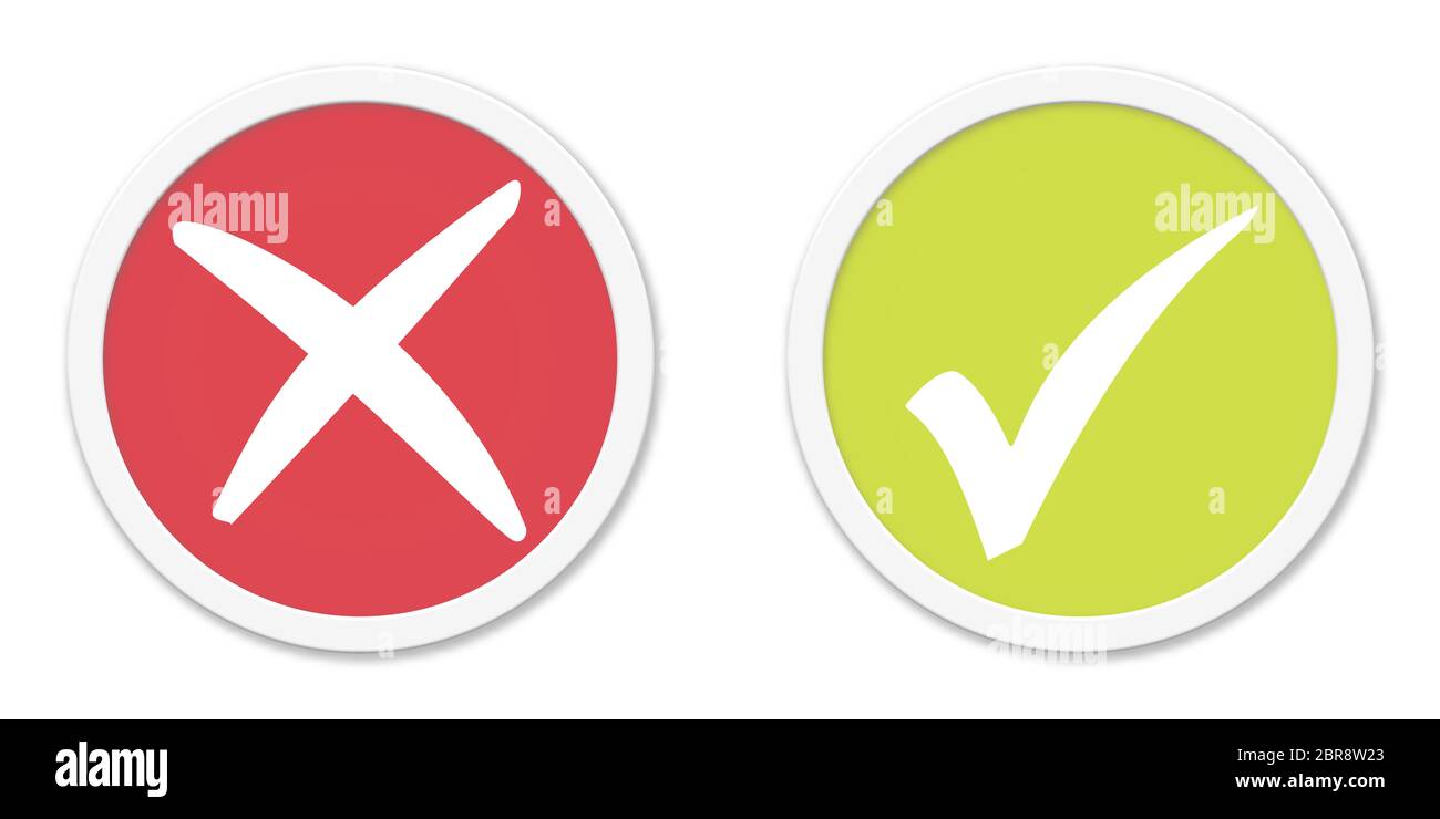 Isolated round Button set red and green: X and Tick Stock Photo - Alamy