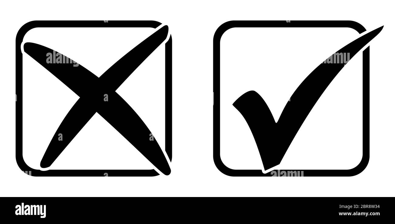 Two black Icons: Cross and tick in box Stock Photo - Alamy