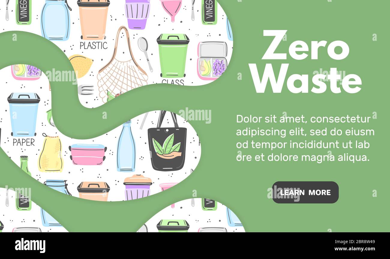 Vector background with zero waste objects. Hand drawn flat style. Eco ...