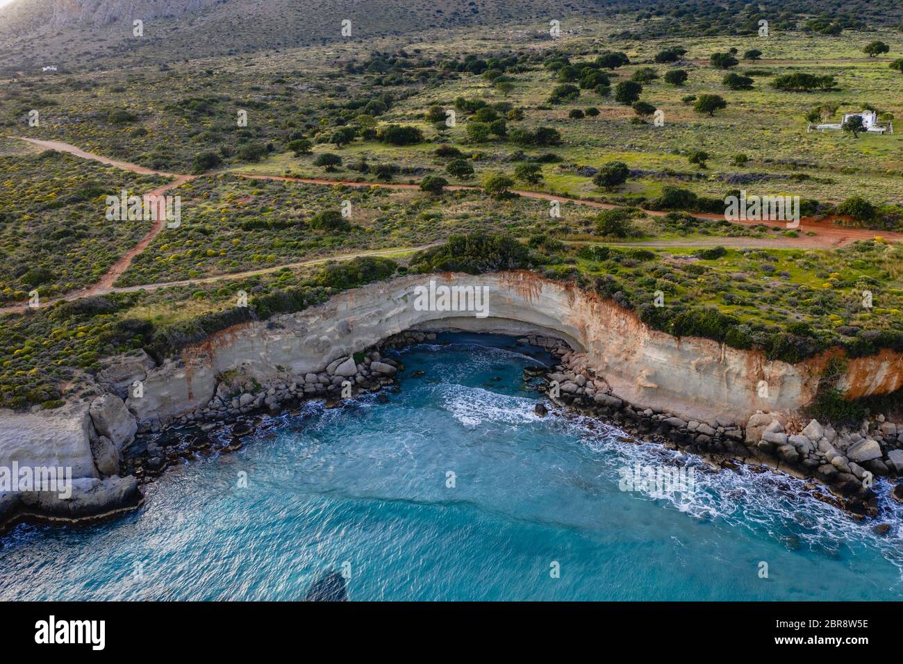 Geopark of Agios Nikolaos and Fossil Forest area. Aerial view of ...