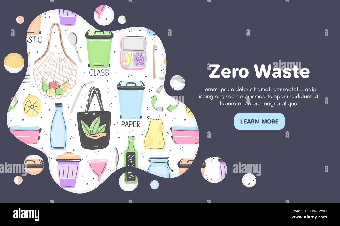 Vector background with zero waste objects. Hand drawn flat style. Eco ...