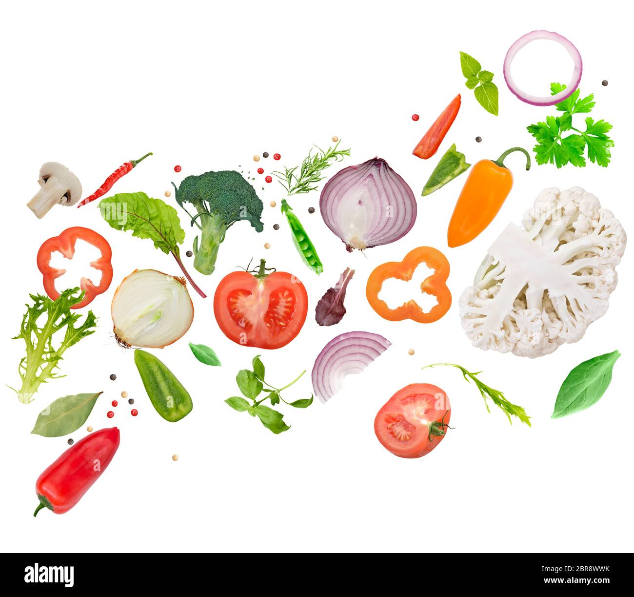 fresh vegetables, herbs and spices isolated on white background Stock ...