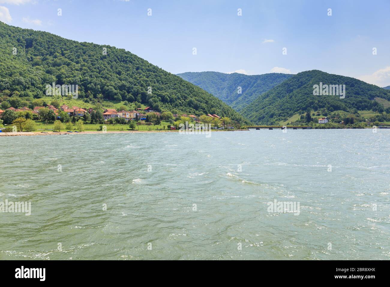 Danube river nature landscape with hills and green forest in the ...
