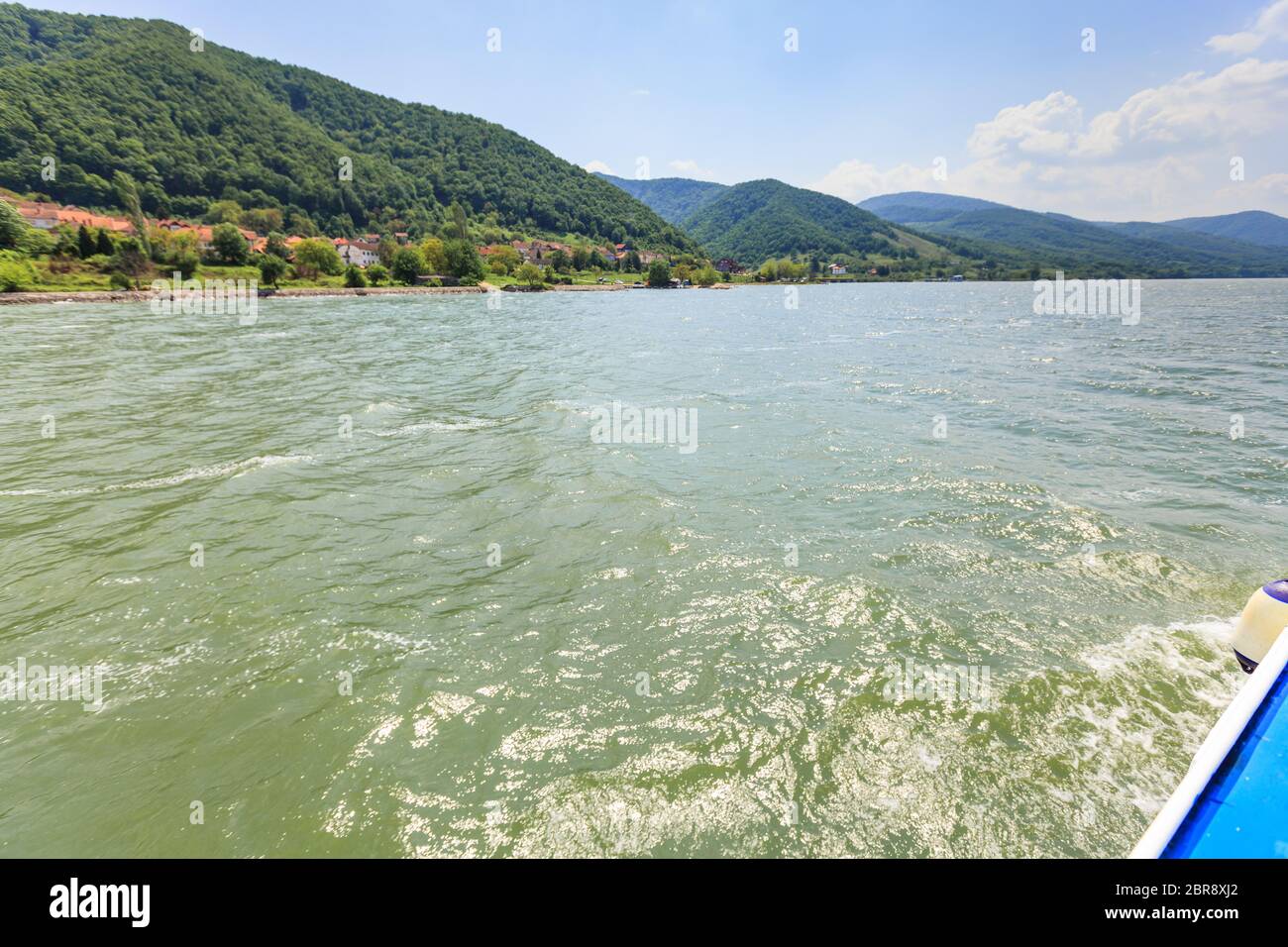 Danube river nature landscape with hills and green forest in the ...