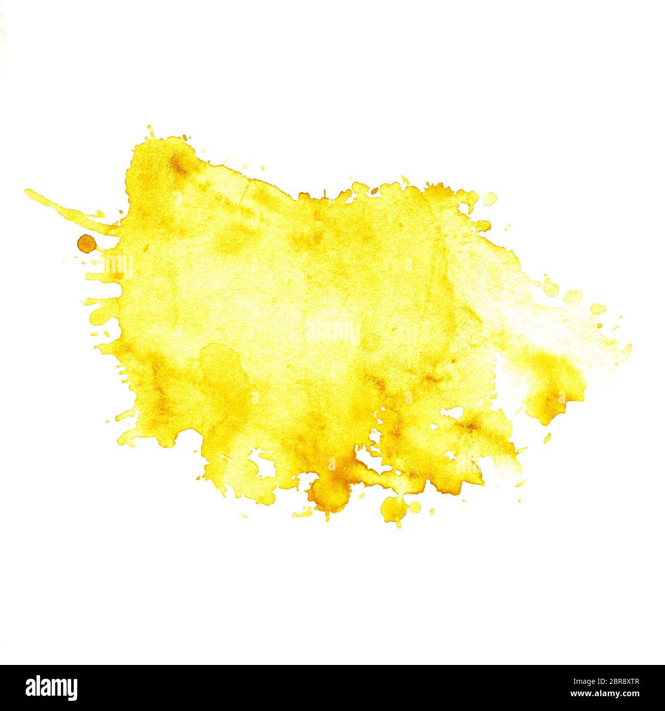 Watercolor spot of pale yellow color with splashes of orange and ...