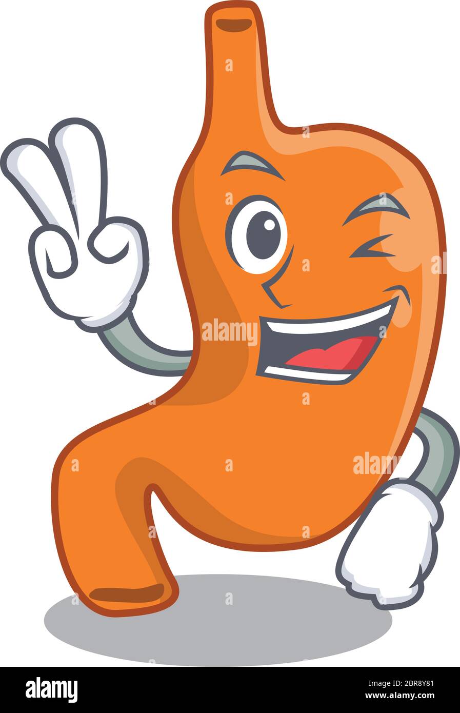 Happy stomach cartoon design concept show two fingers Stock Vector ...
