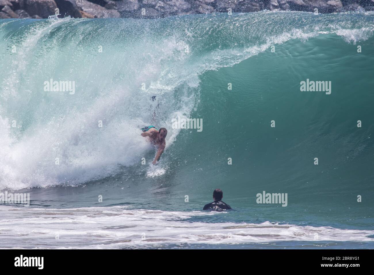 Bodysurfer riding a wave at the world famous bodysurfing location The ...