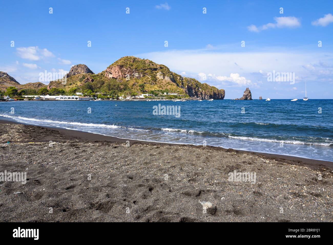 Black volcanic beach on the Vulcano Island, Aeolian Islands, Italy ...