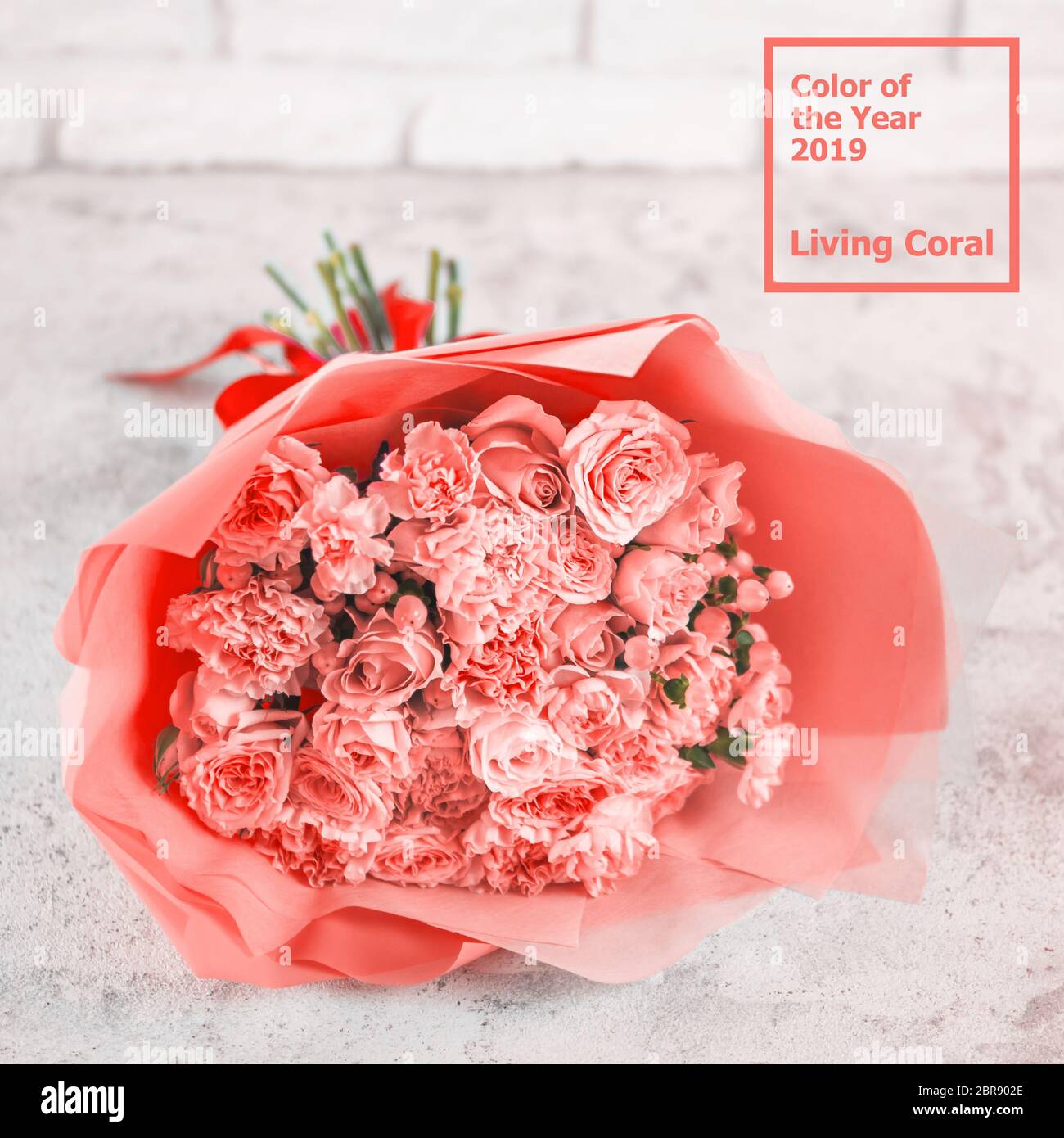 Beautiful bouquet with roses, dianthus, hypericum, clove in color of ...