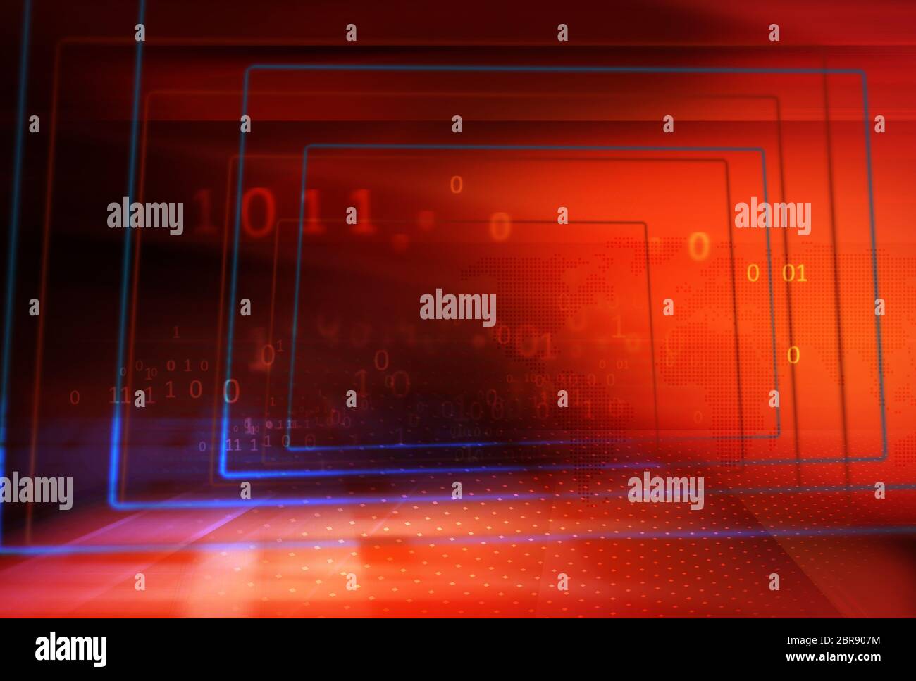 Modern cyberspace data room, futuristic high tech enclosed studio red ...