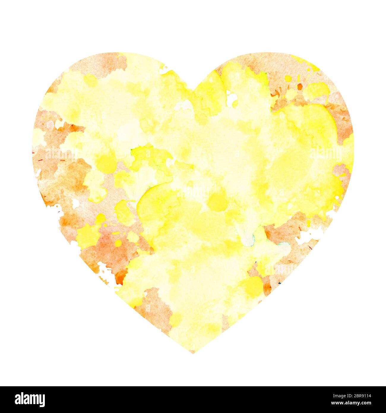 Watercolor spot of pale yellow color with splashes of orange and stains ...