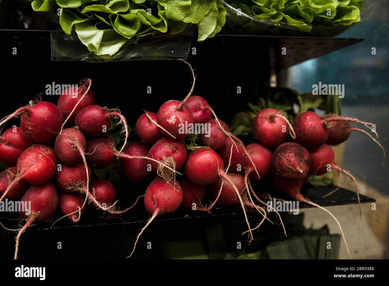 A close-up shot of an abundance of fresh Beetroot on display at a ...