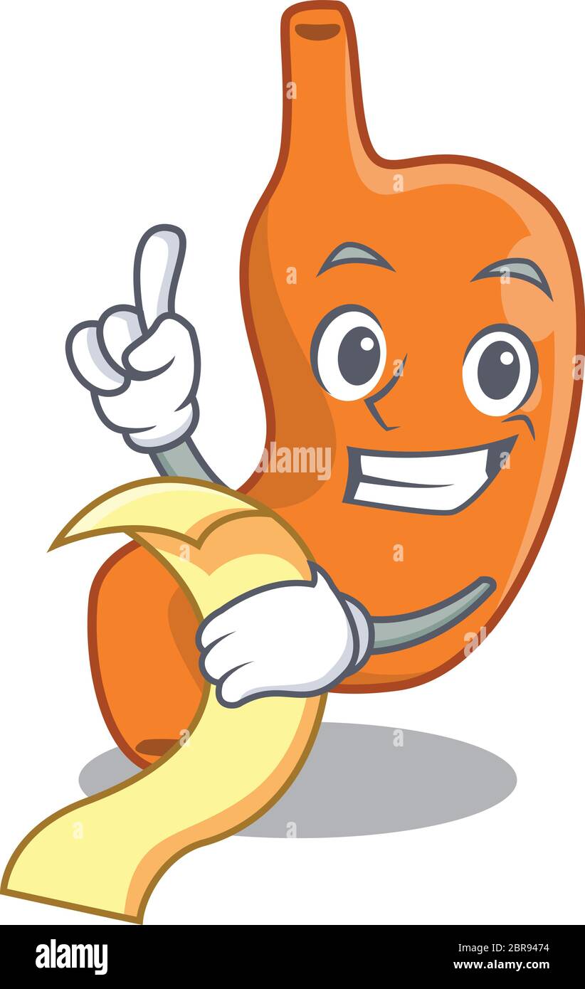Stomach mascot character style with a menu on his hand Stock Vector ...