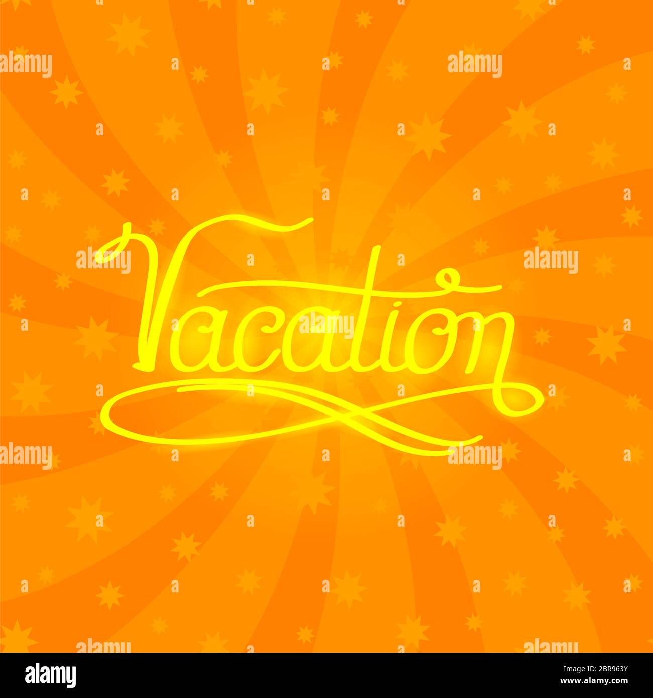 Lettering Vacation Text on Orangge Swirl Starry Background. Hand ...