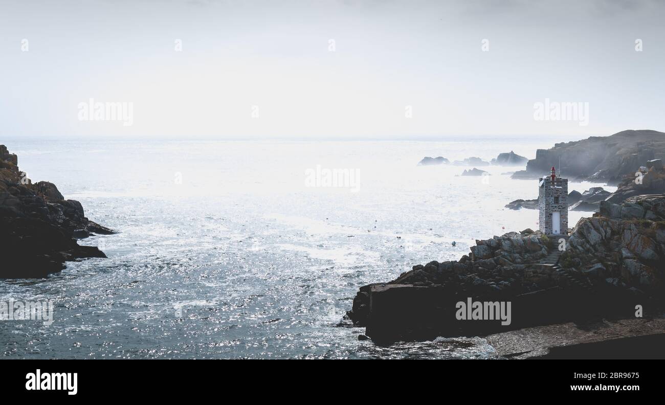 Semaphore at the entrance of the port of La Meule on the island of Yeu ...