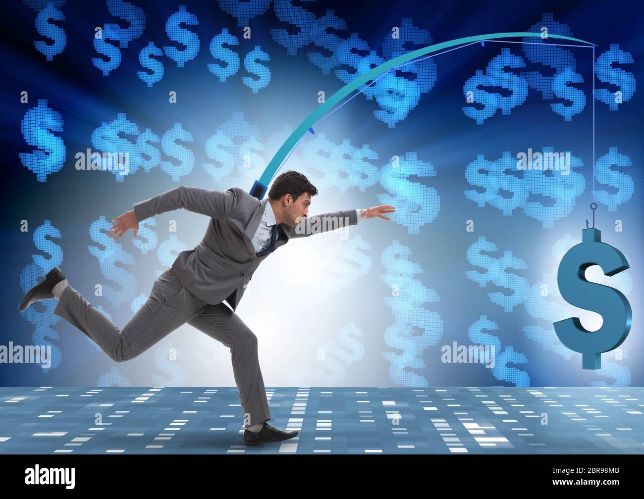 The businessman chasing money on fishing rod Stock Photo - Alamy