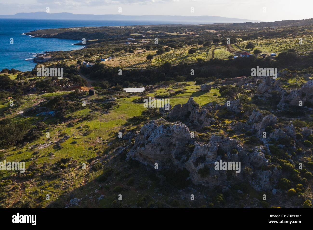 Geopark of Agios Nikolaos and Fossil Forest area. Aerial view of ...