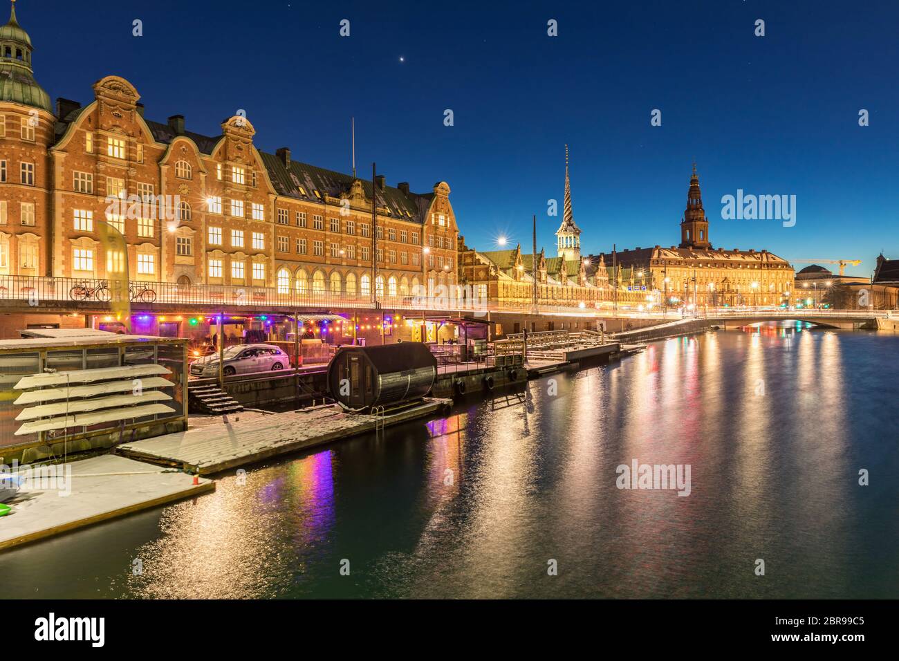 Copenhagen downtown Cityscape at sunset twilight night Denmark Stock ...