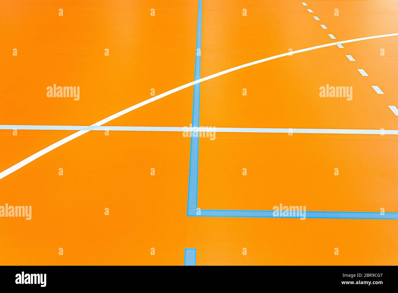 Colorful lines on the floor of a sports arena, orange blue white Stock ...