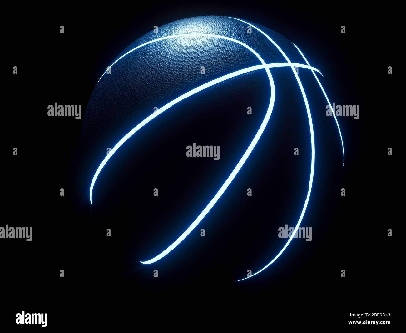 3D rendering of futuristic sport concept basketball with glowing blue ...