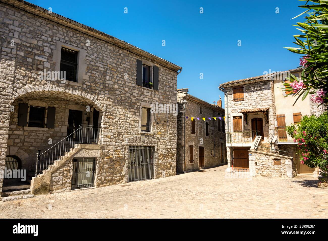 The old library stone building of the village Ruoms in the region ...
