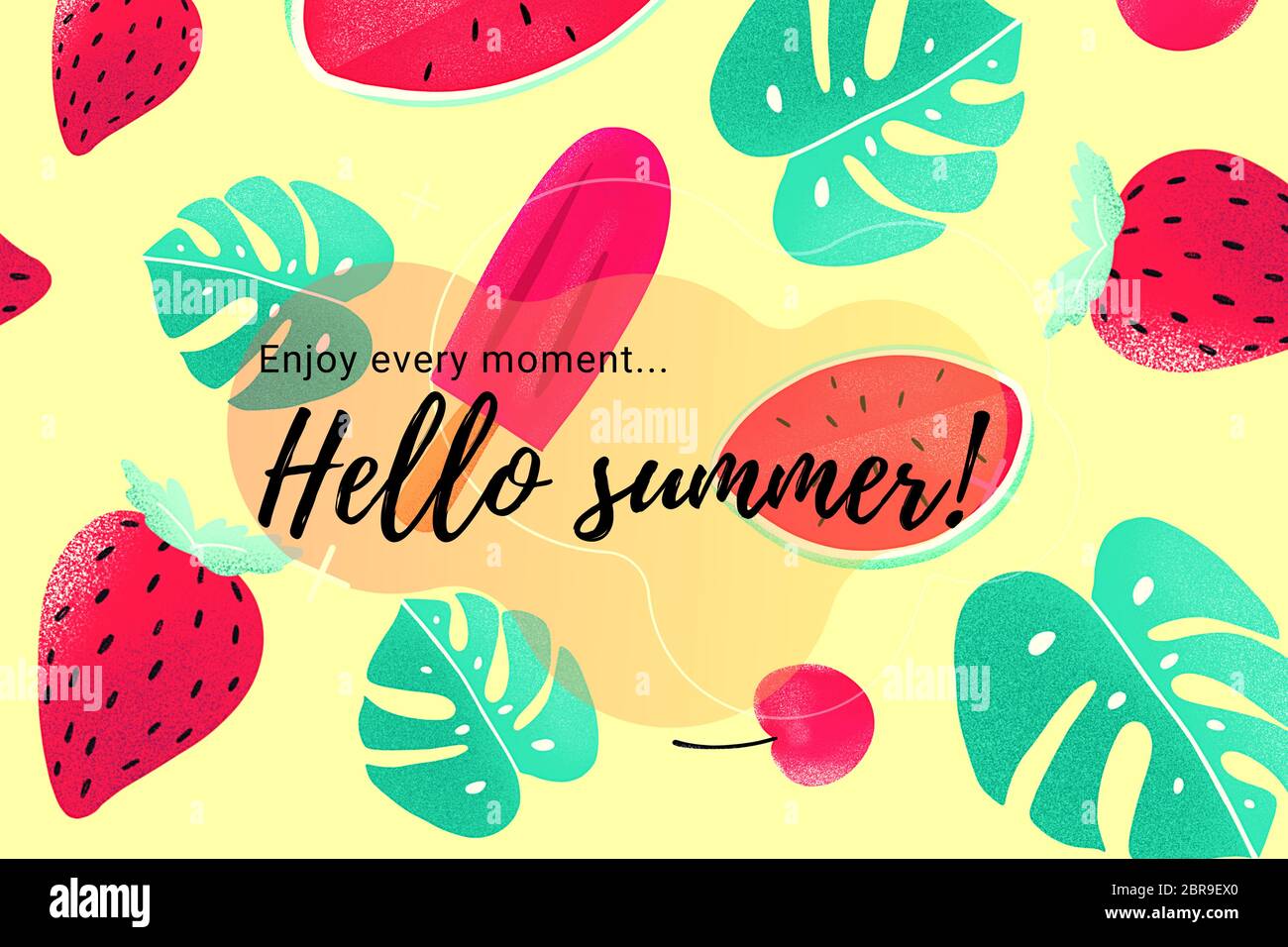 Illustration for summer. Tropical summer background with the text ...