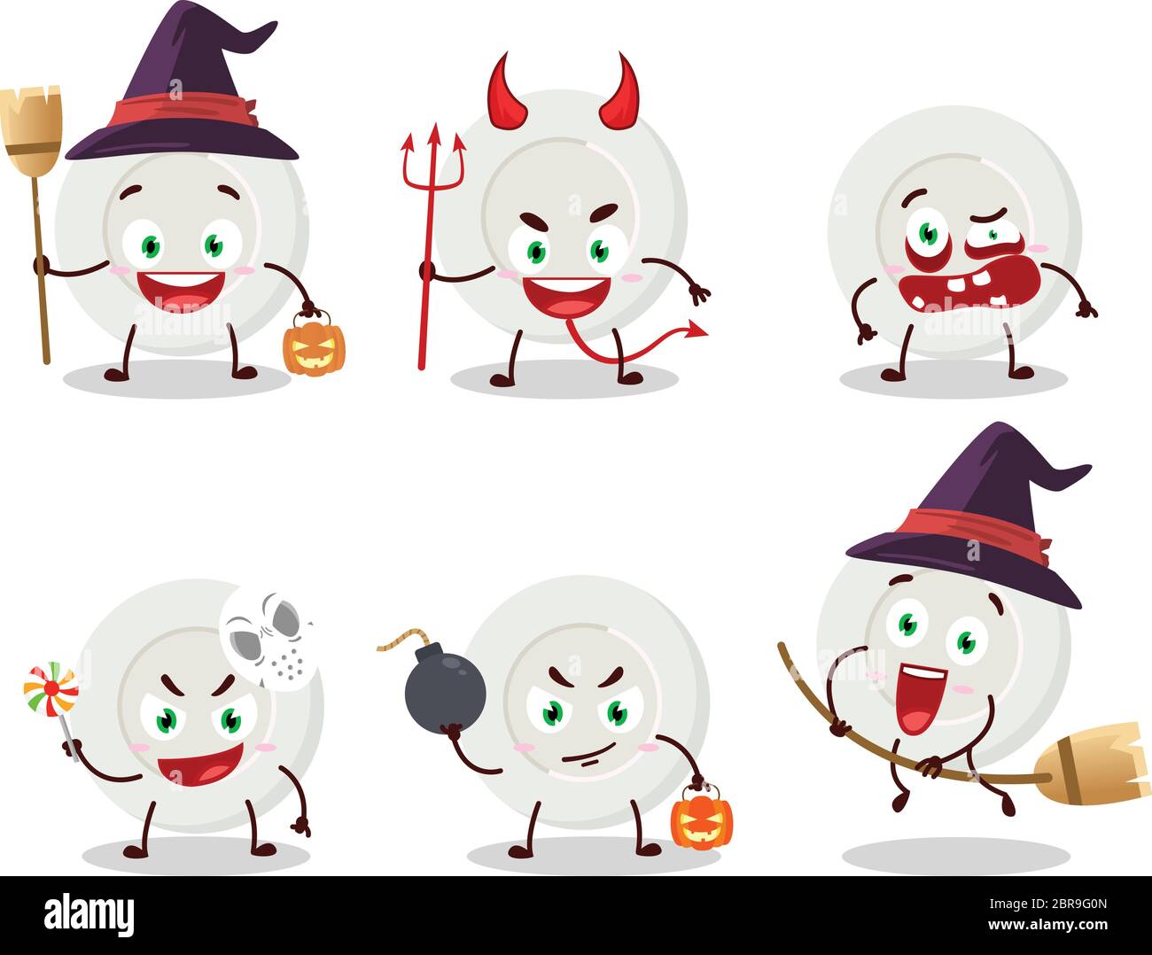 Halloween expression emoticons with cartoon character of plate angry ...