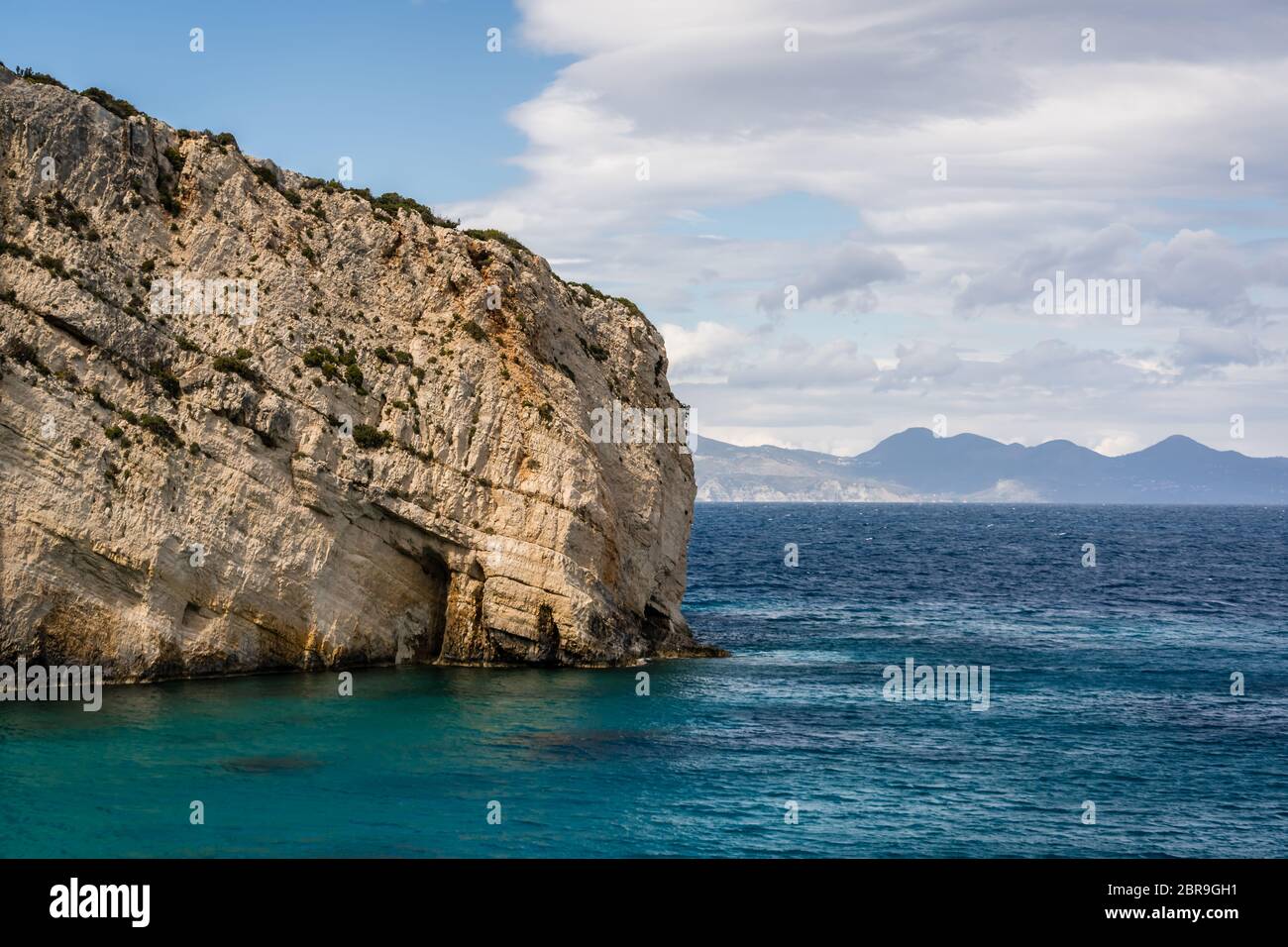 View of the Cliffs near Skinari Cape in summer on Zante Island, Greece ...