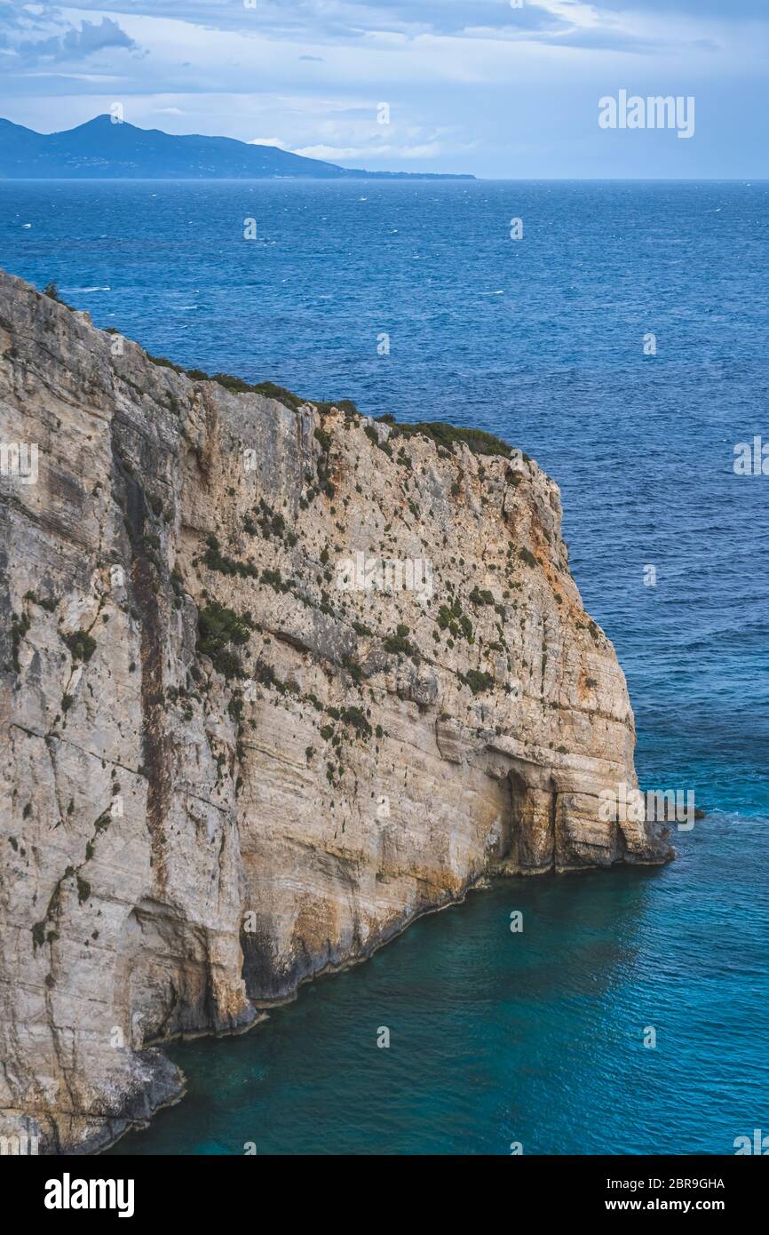 View of the Cliffs near Skinari Cape in summer on Zante Island, Greece ...