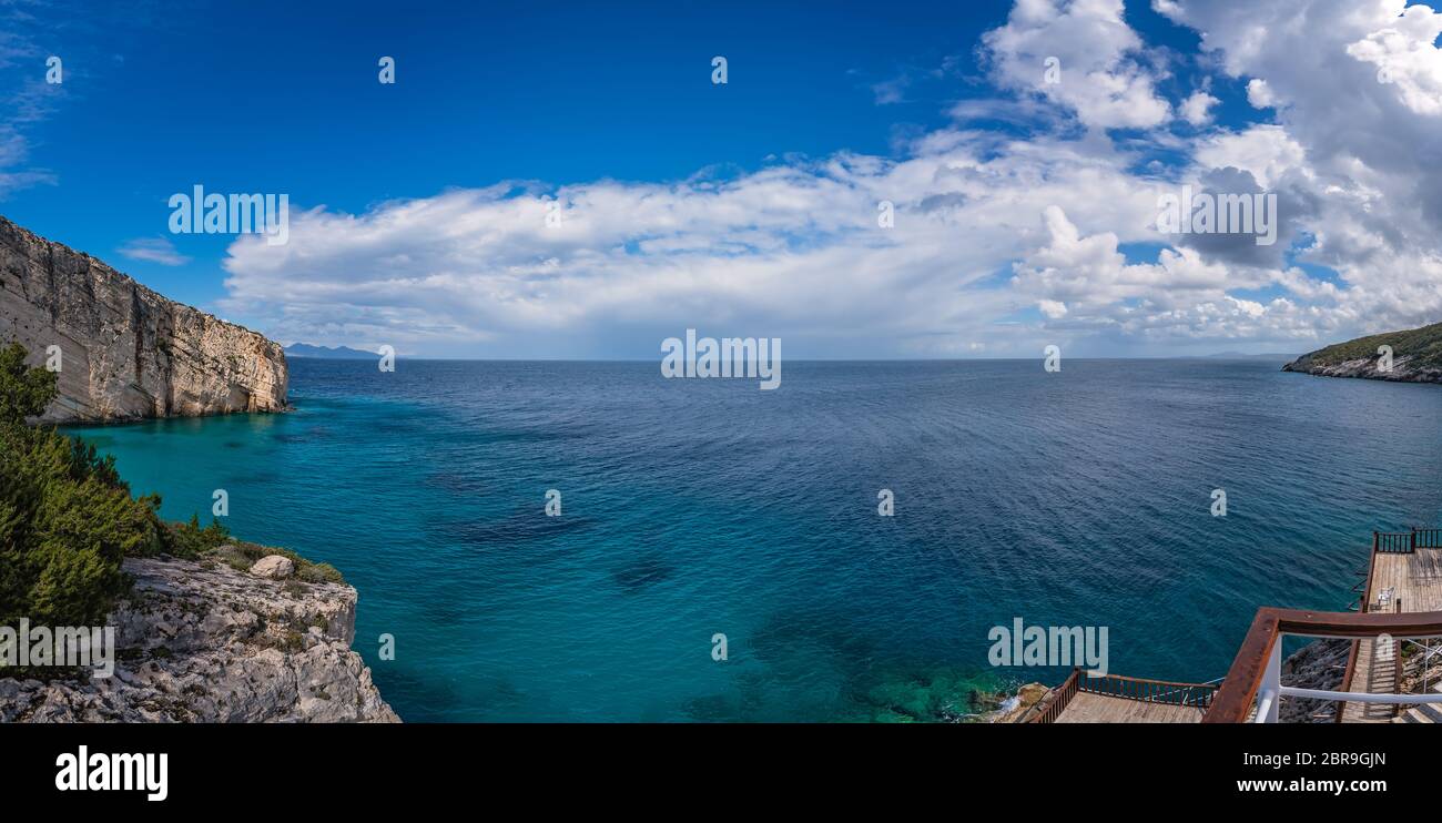 Panoramic view of the Cliffs near Skinari Cape in summer on Zante ...