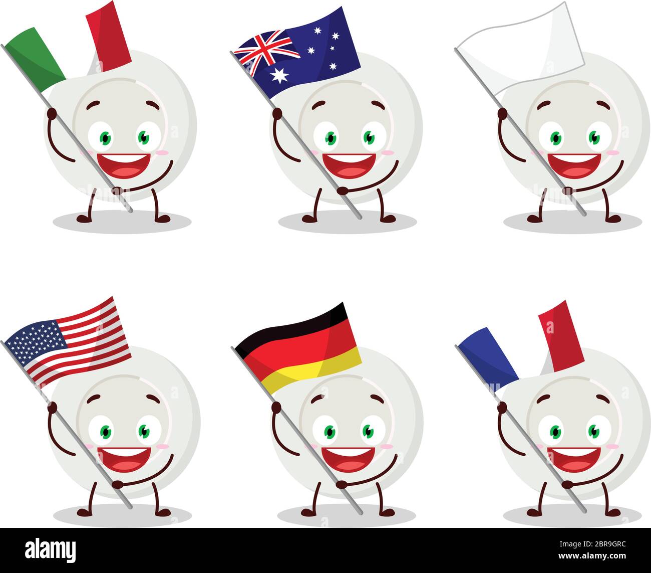 plate angry expression cartoon character bring the flags of various ...