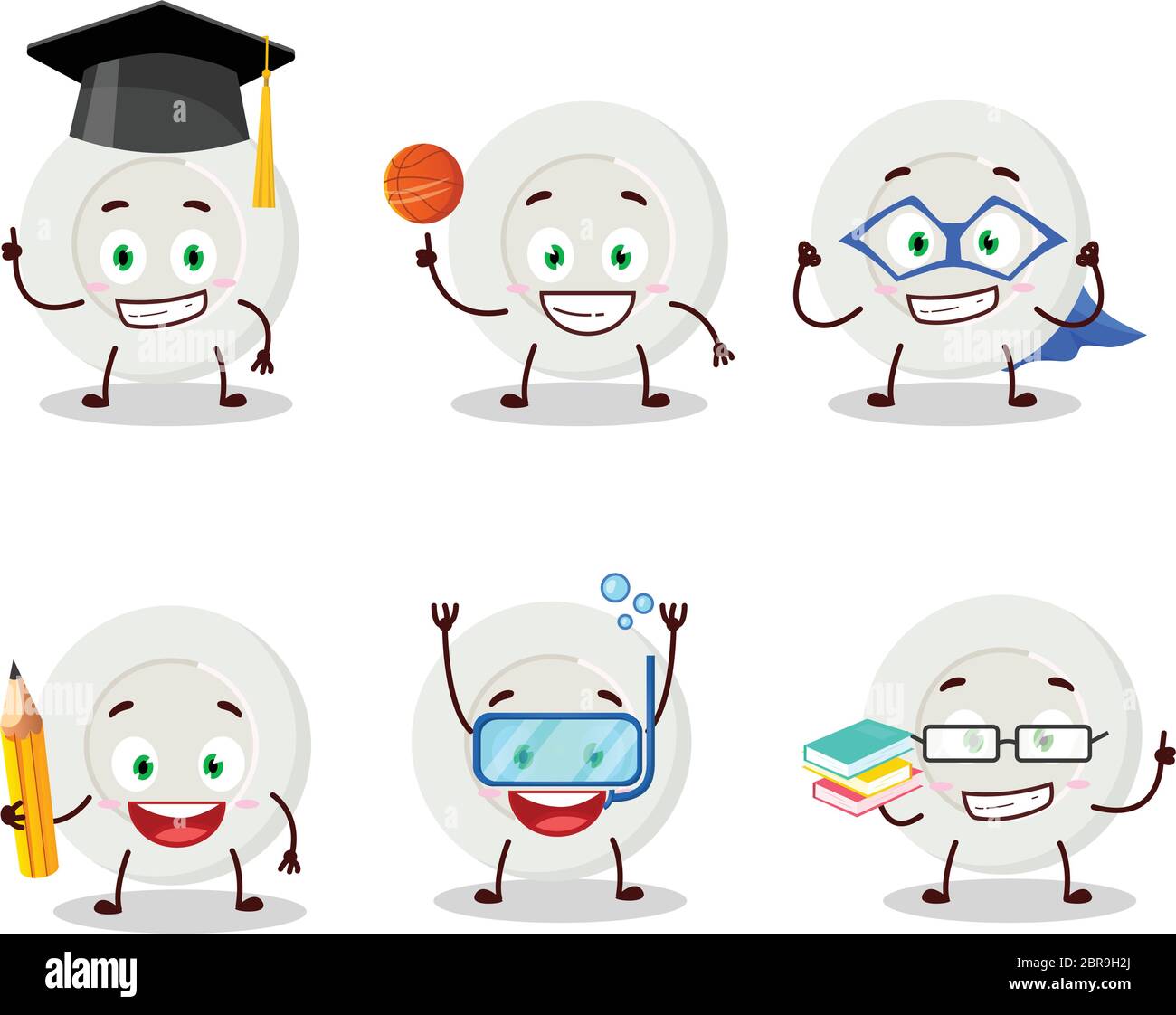 School student of plate angry expression cartoon character with various ...