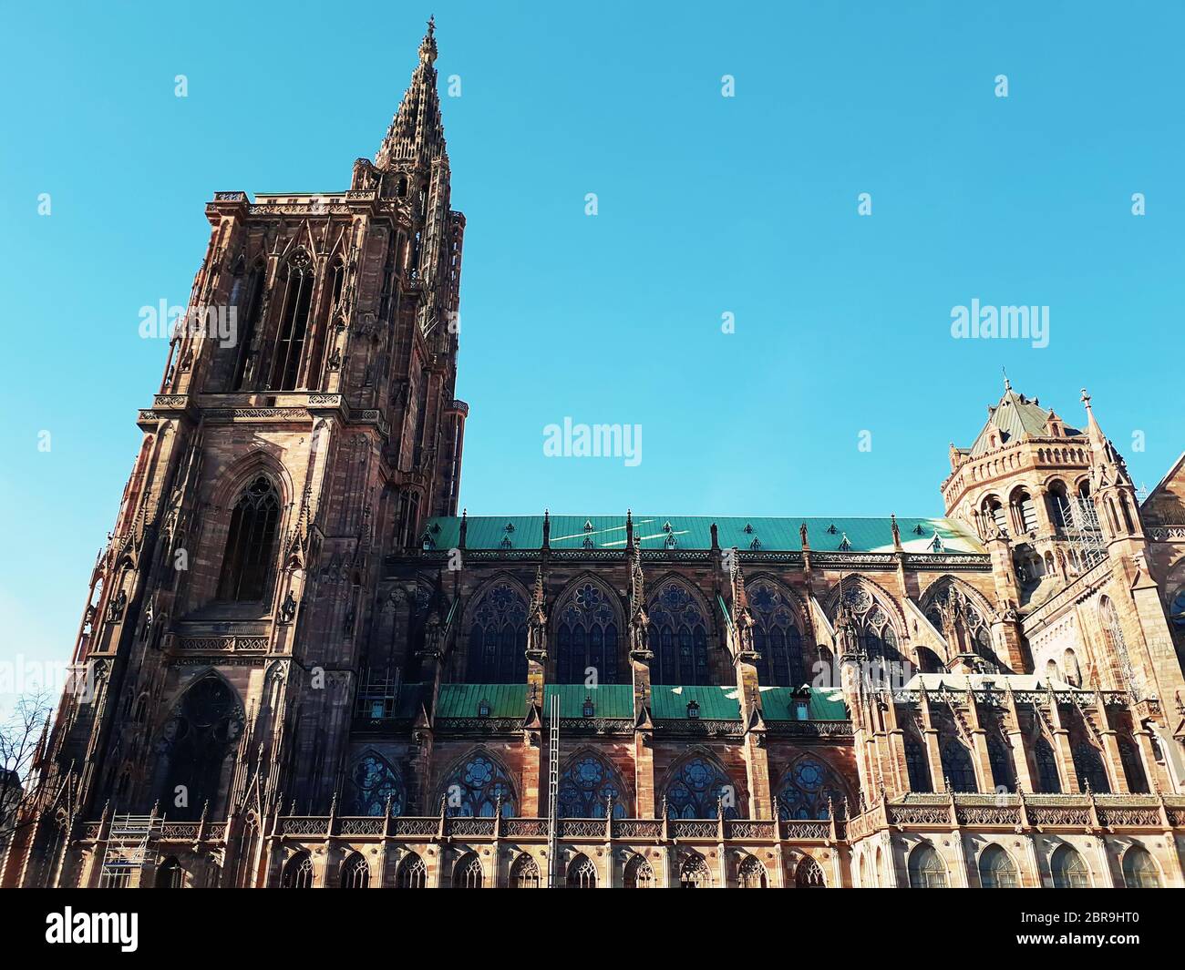 Side view of Roman Catholic Cathedral Notre Dame de Strasbourg in ...